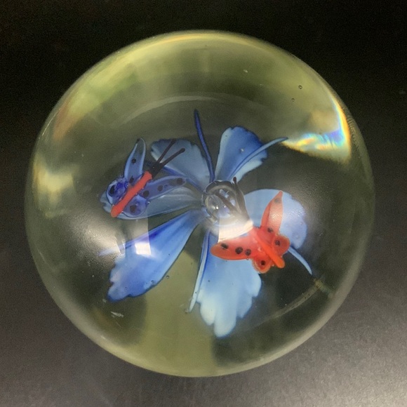 Accents | Vintage Art Glass Butterflies Paperweight Flower With Bubble ...